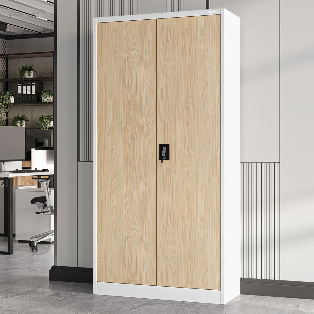 Kancelářská skříň na dokumenty se 4 policemi, bílá/dub sonoma, 900x1850x400 mm: JAN Eco Design