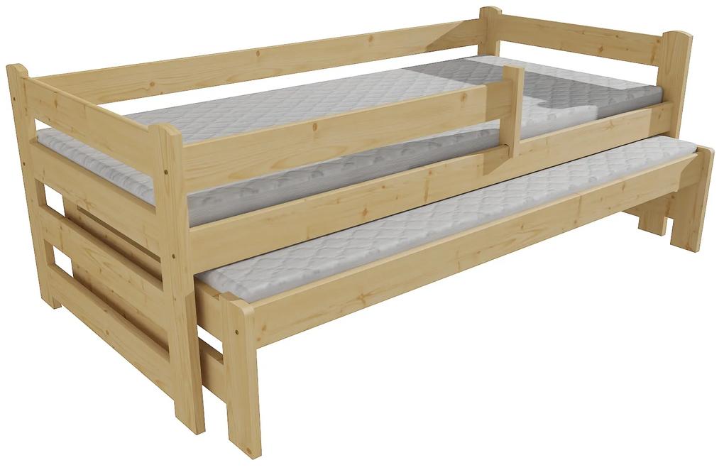 Vomaks Dětská postel s výsuvnou přistýlkou DPV 001 se zábranou Rozměr: 90 x 180 cm, Barva: bezbarvý lak