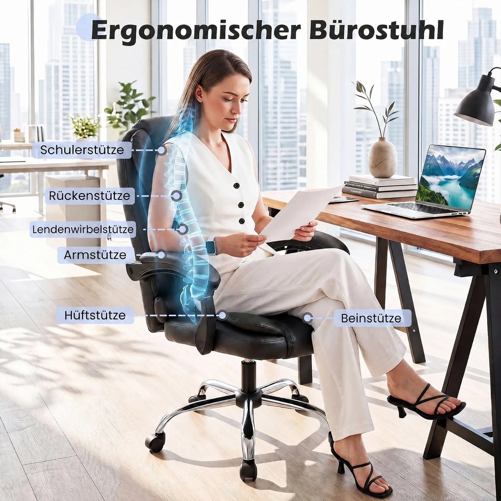 Costway Ergonomická manažerská židle s kolečky, nastavitelnou výškou – černý