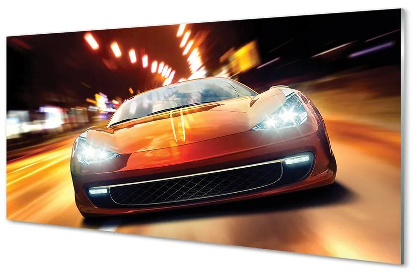 akrylový obraz Sportovní auto světla města 125x50 cm