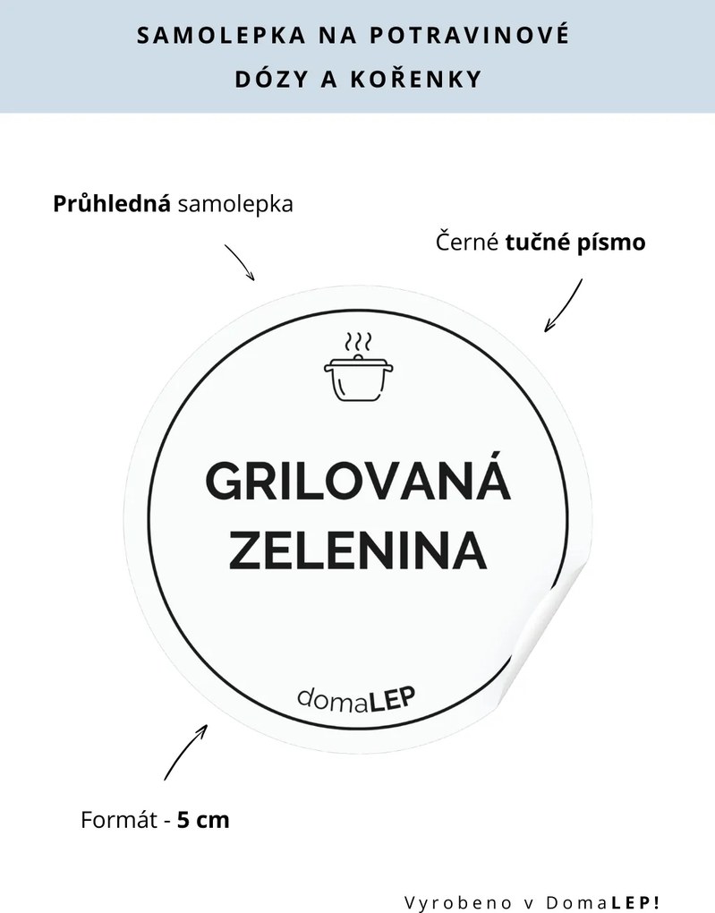 Samolepka na kořenky GRILOVANÁ ZELENINA průhledná 5 cm tučné písmo