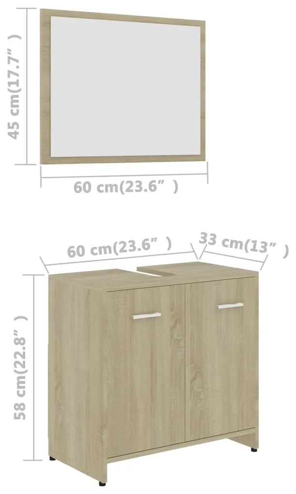 2dílný set koupelnového nábytku - skříňka + zrcadlo 60 cm - dřevotříska | dub sonoma