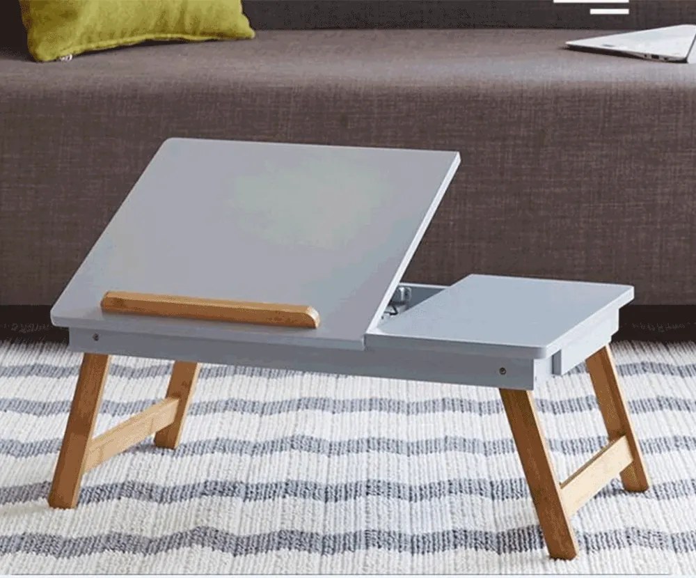 Příruční stolek na notebook / držák na tablet, bílá / přírodní bambus, MELTEN