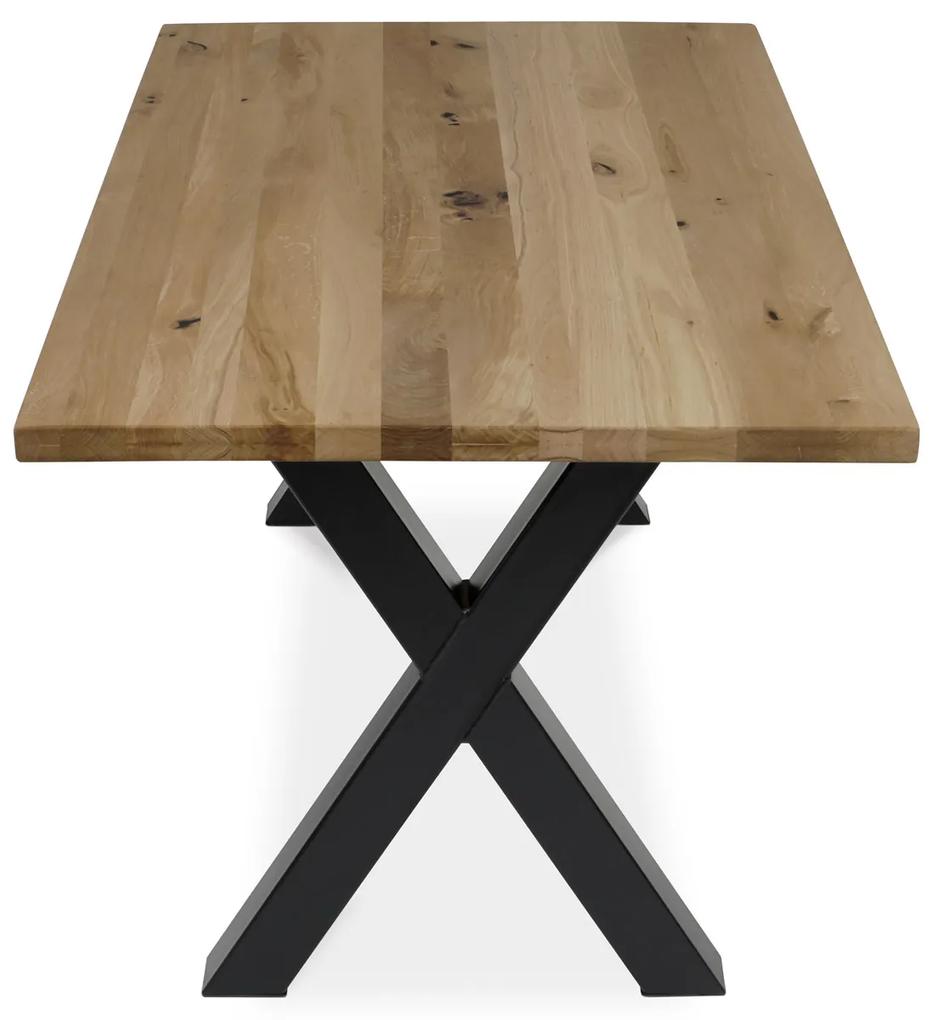AUTRONIC Stůl jídelní, 160x90x75 cm, masiv dub, kovové podnoží ve tvaru písmene "X" , černý lak