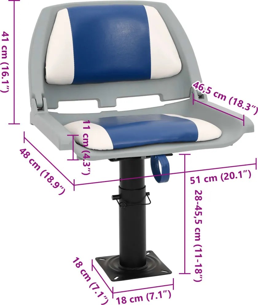 vidaXL 4dílný set skládacího sedadla bez polštáře 48 x 51 x 41 cm [3284283] Barva: Modro-bílá