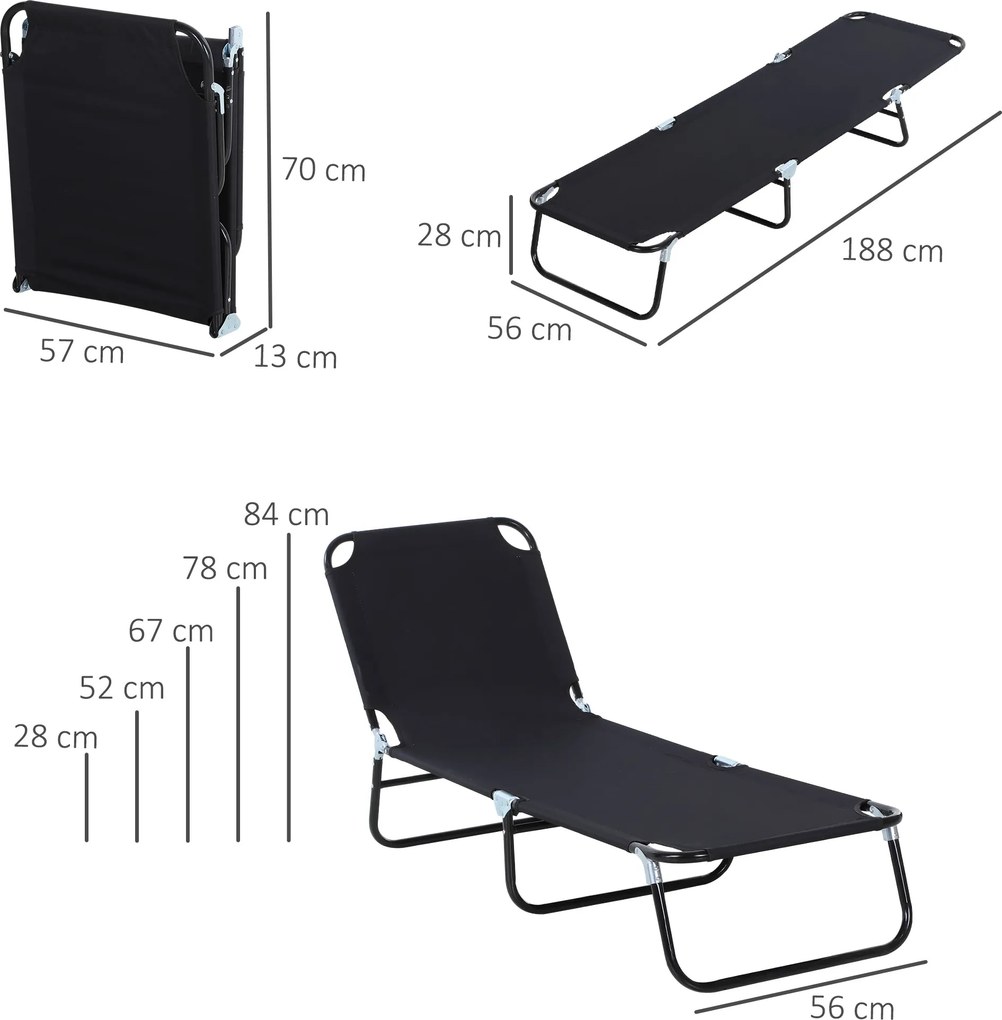 Outsunny lehátko na opalování zahradní lehátko nastavitelné opěradlo lehátko relaxační lehátko kempingové lehátko pro zahradu balkon 188 x 56 x 28cm |