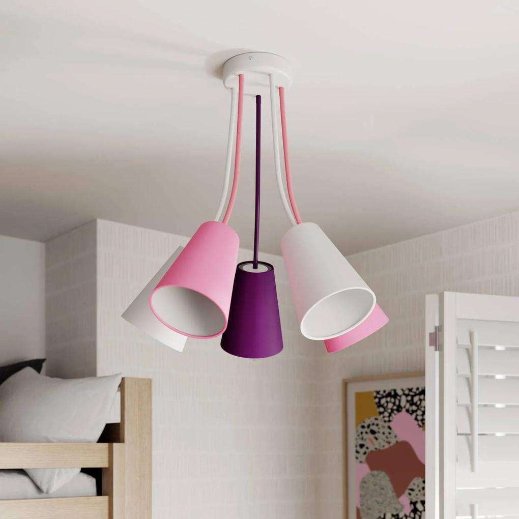 Dětská stropní lampa Wire Kids s 5 světly, bílá/růžová/fialová