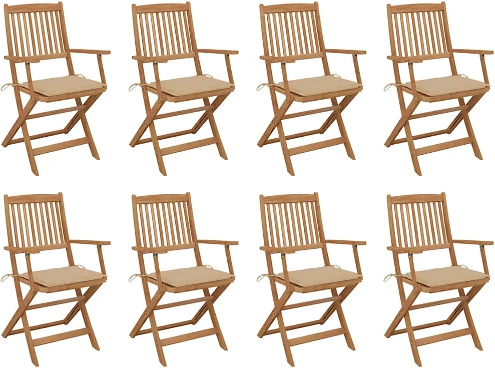 Skládací židle s polštáři, 8 ks, masivní akáciové dřevo 3075088