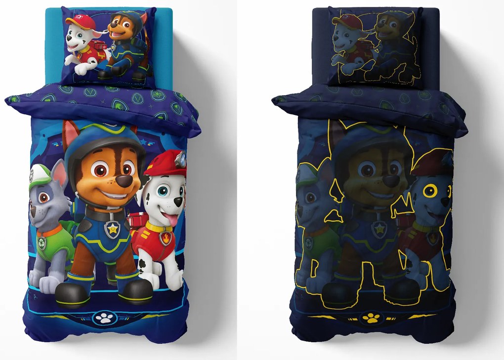Svítící povlečení PAW PATROL Team logo modré Rozměr povlečení: 70 x 80 cm | 140 x 200 cm