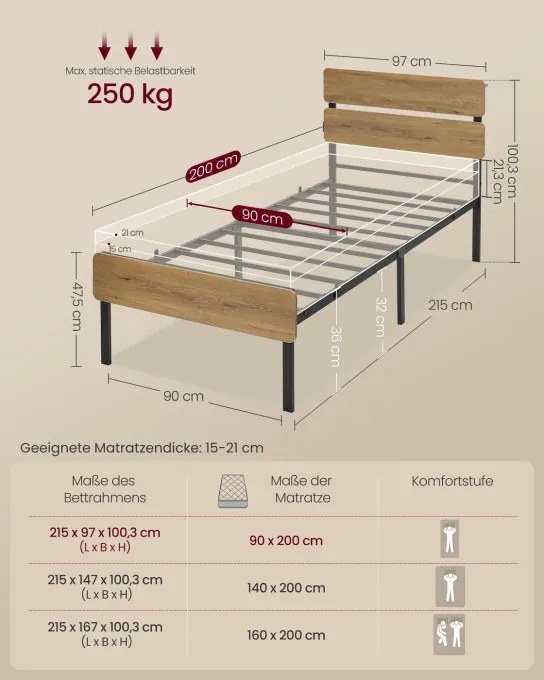 Kovová postel s LED osvětlením 90 cm RMB102K01