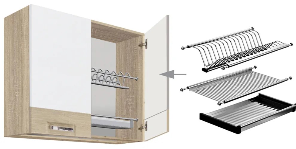 PREMIO sc | horní skříňka PRE-53G s odkapávačem | 80 cm | sonoma/bílá lesk