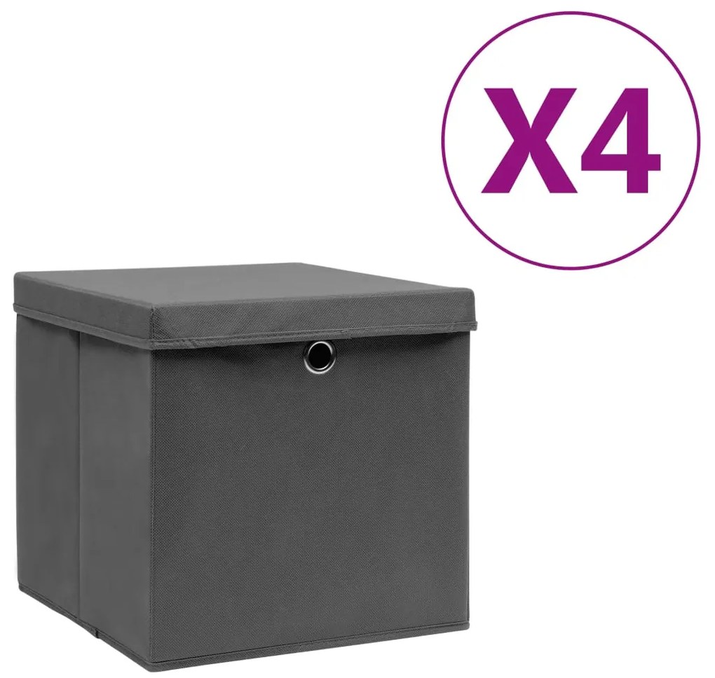 Úložné boxy s víky 4 ks 28 x 28 x 28 cm šedé 325192