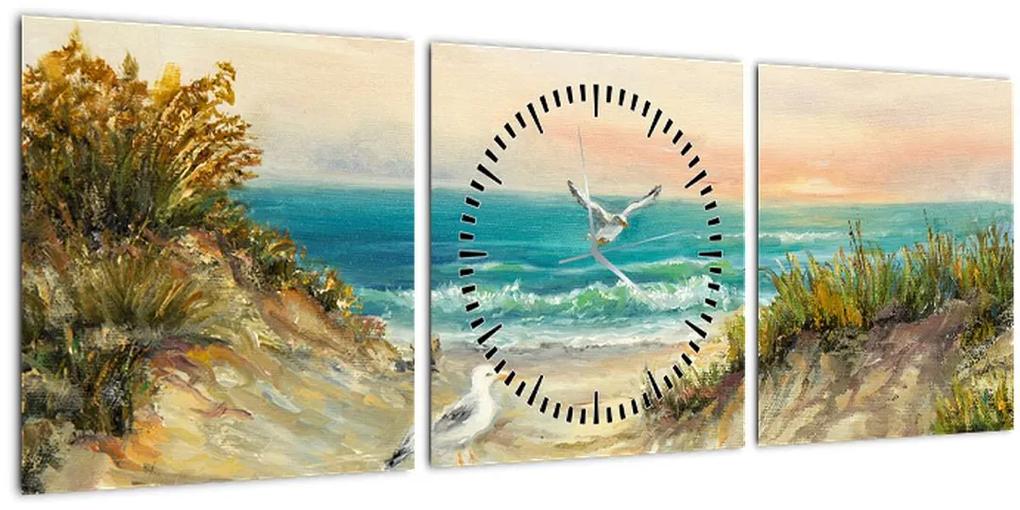 Obraz - Písečná pláž (s hodinami) (90x30 cm)