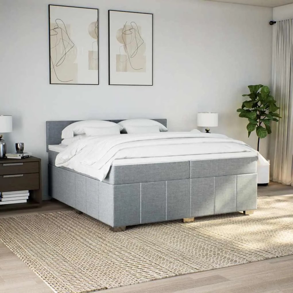 Box spring postel s matrací světle šedá 200 x 200 cm textil 3289468