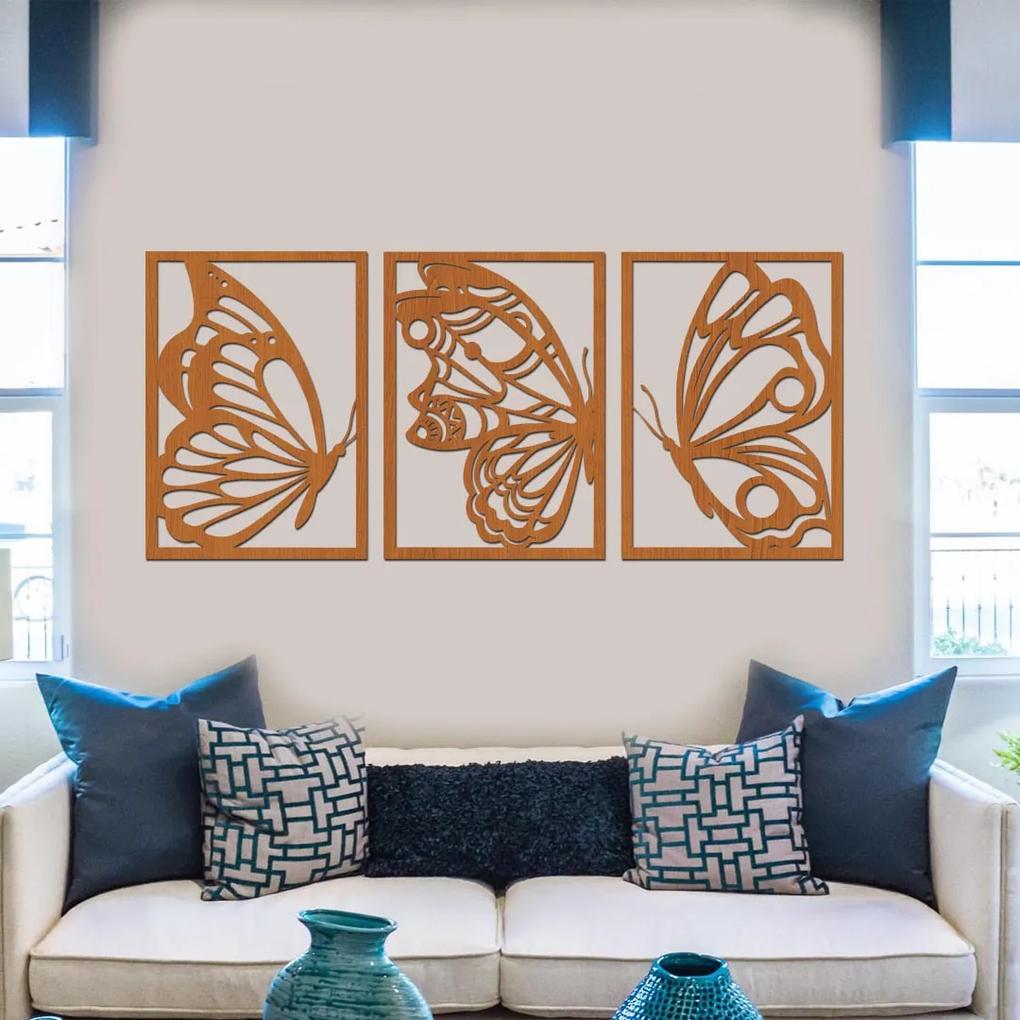 3dílný dřevěný obraz MOTÝLŮ Barevný vzor: Světlý dub, Rozměry (cm): 180x83