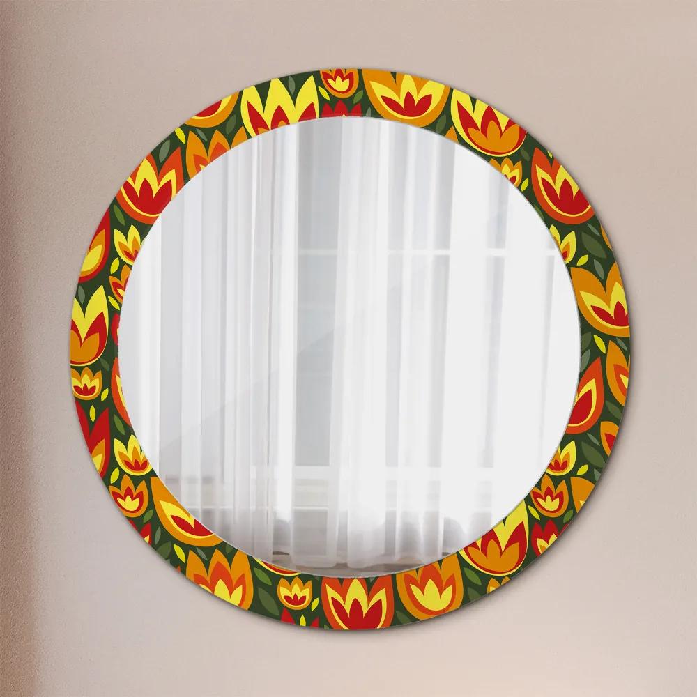 Kulaté dekorativní zrcadlo Retro tulipány fi 80 cm