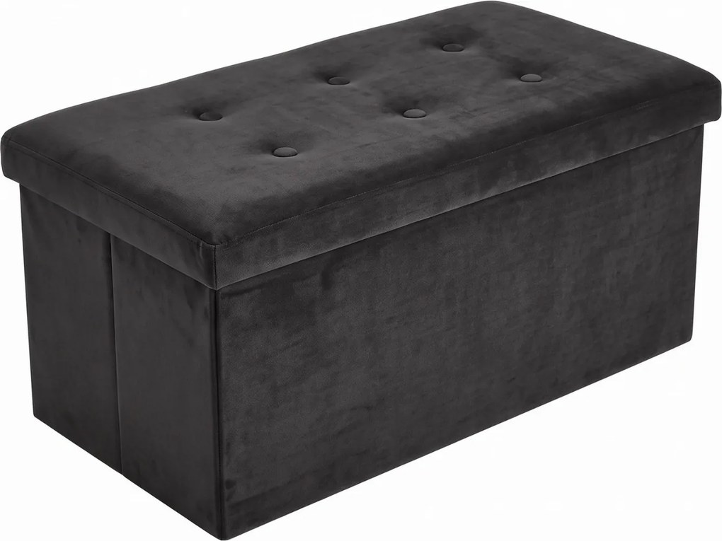 Obdélníkový sametový taburet s úložným prostorem, skládací, 76 × 38 × 38 cm, černý