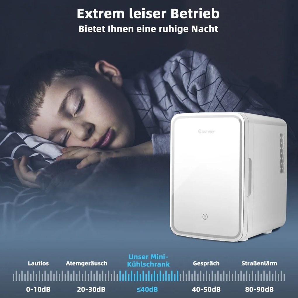 Costway Mini lednice 10 l přenosná lednice s LED zrcadlem – 23 × 28 × 34 cm