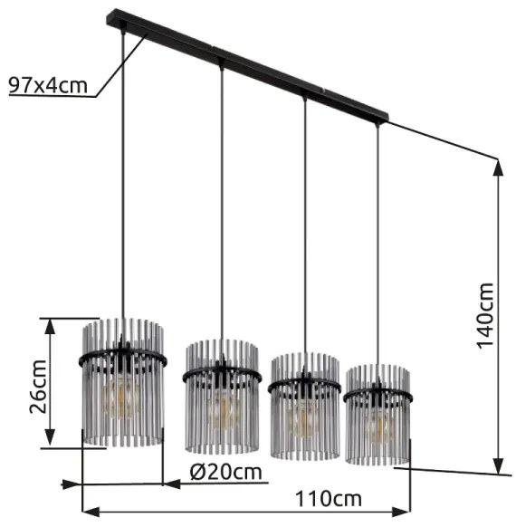 Globo 15698-4H - Lustr na lanku GORLEY 4xE27/60W/230V černá
