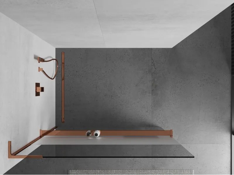 Mexen Kioto+ L, sprchová zástěna Walk-In s poličkou a ramínkem 100 x 200 cm, 8mm čiré sklo-námraza, růžové zlato profil, 800-100-123-60-35