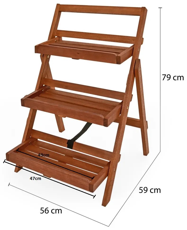 Dřevěný stojan na květiny TULIP, 3 úrovně, 56x59x79cm, hnědá Casaria