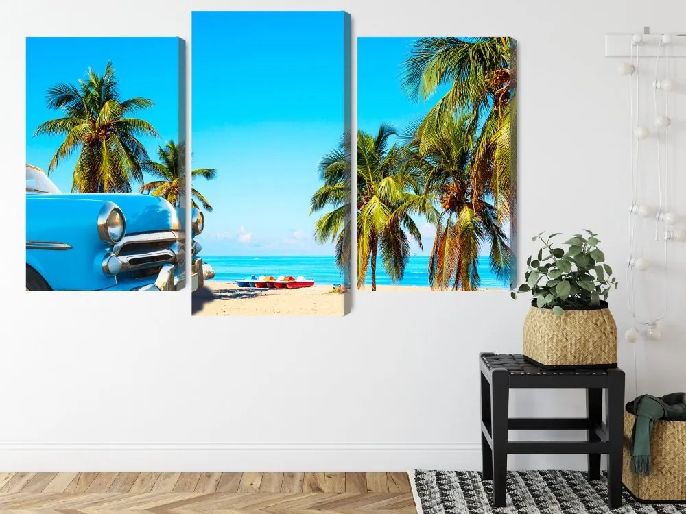 Vícedílný obraz Pláž Varadero Na Kubě A Americké Auto Nedostatek Nedostatek Plátno Canvas 60x40