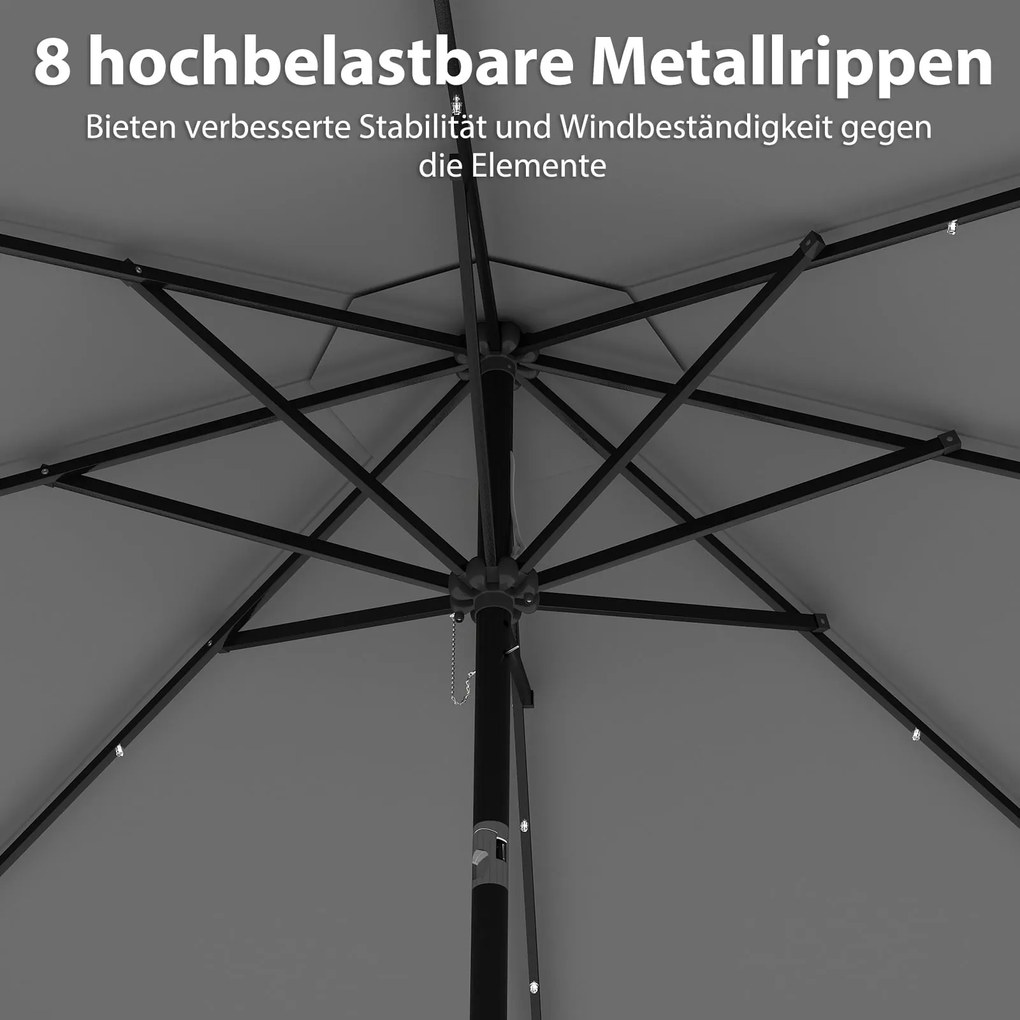 Costway Slunečník 300 cm s LED osvětlením, s klikou a volánem, lze ohnout o 35°
