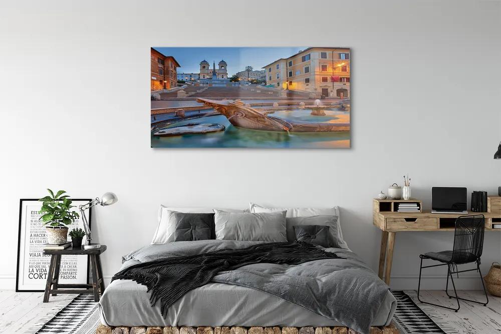 akrylový obraz Řím Sunset kašna budovy 140x70 cm