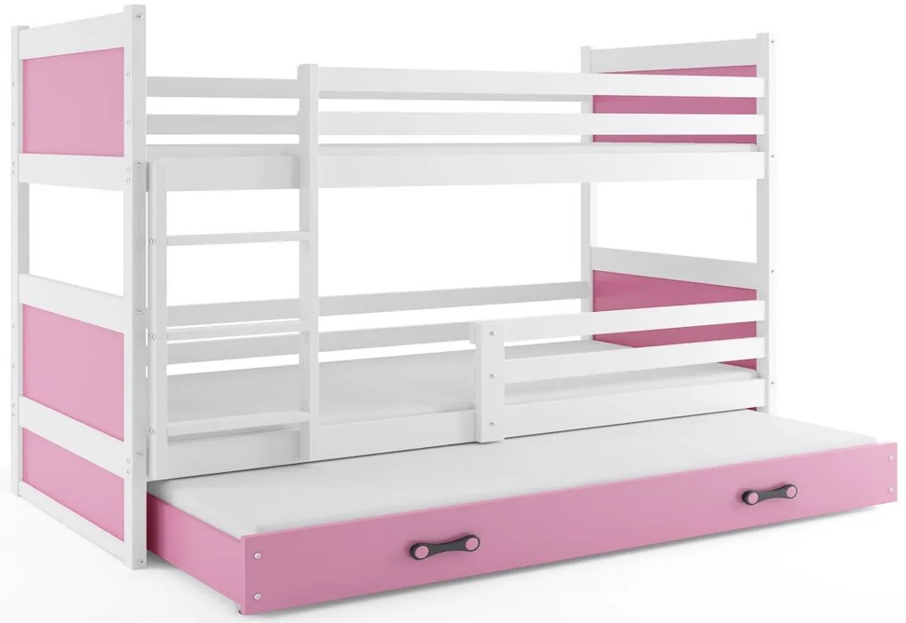 Expedo Patrová postel FIONA 3 COLOR + matrace + rošt ZDARMA, 90x200 cm, bílý, růžová