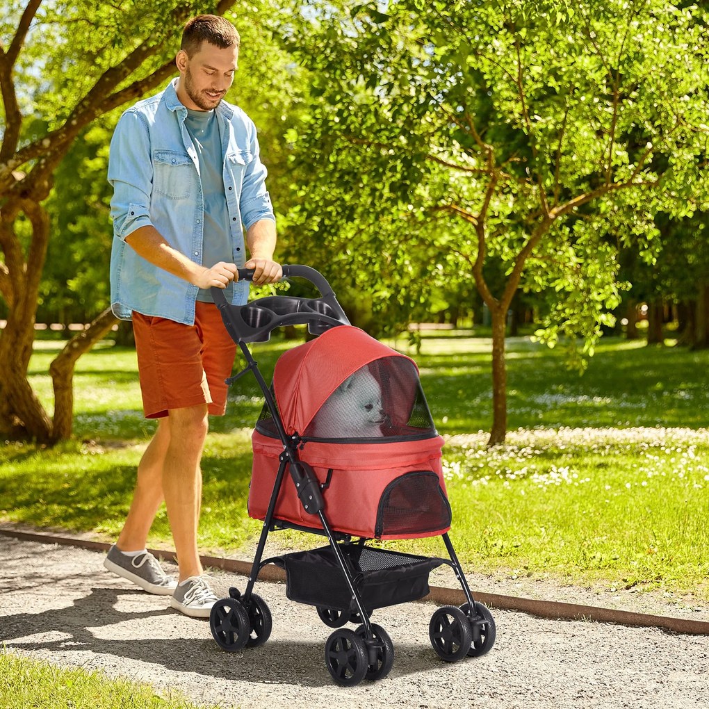PawHut Dog Buggy skládací Oxford Red 67x45x96cm Malí psi a kočky