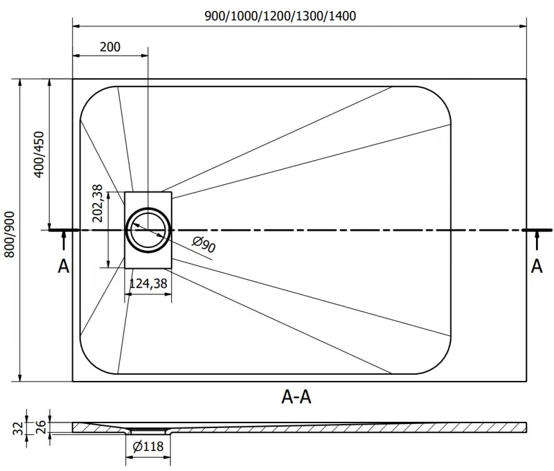 Mexen Hugo, obdélníková sprchová vanička SMC 130 x 80 cm, bílá, bílá krytka, 42108013-W