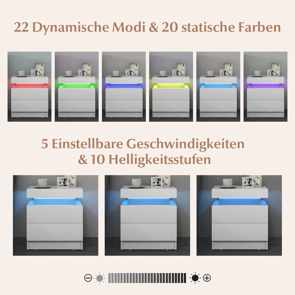 Costway Noční stolek s LED světly noční komoda s 2 zásuvkami