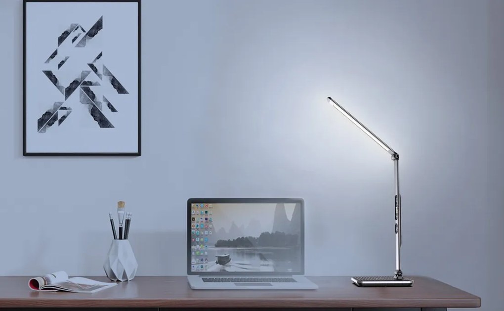 LED stolní lampička Immax Heron 2 s bezdrátovým nabíjením Qi a USB