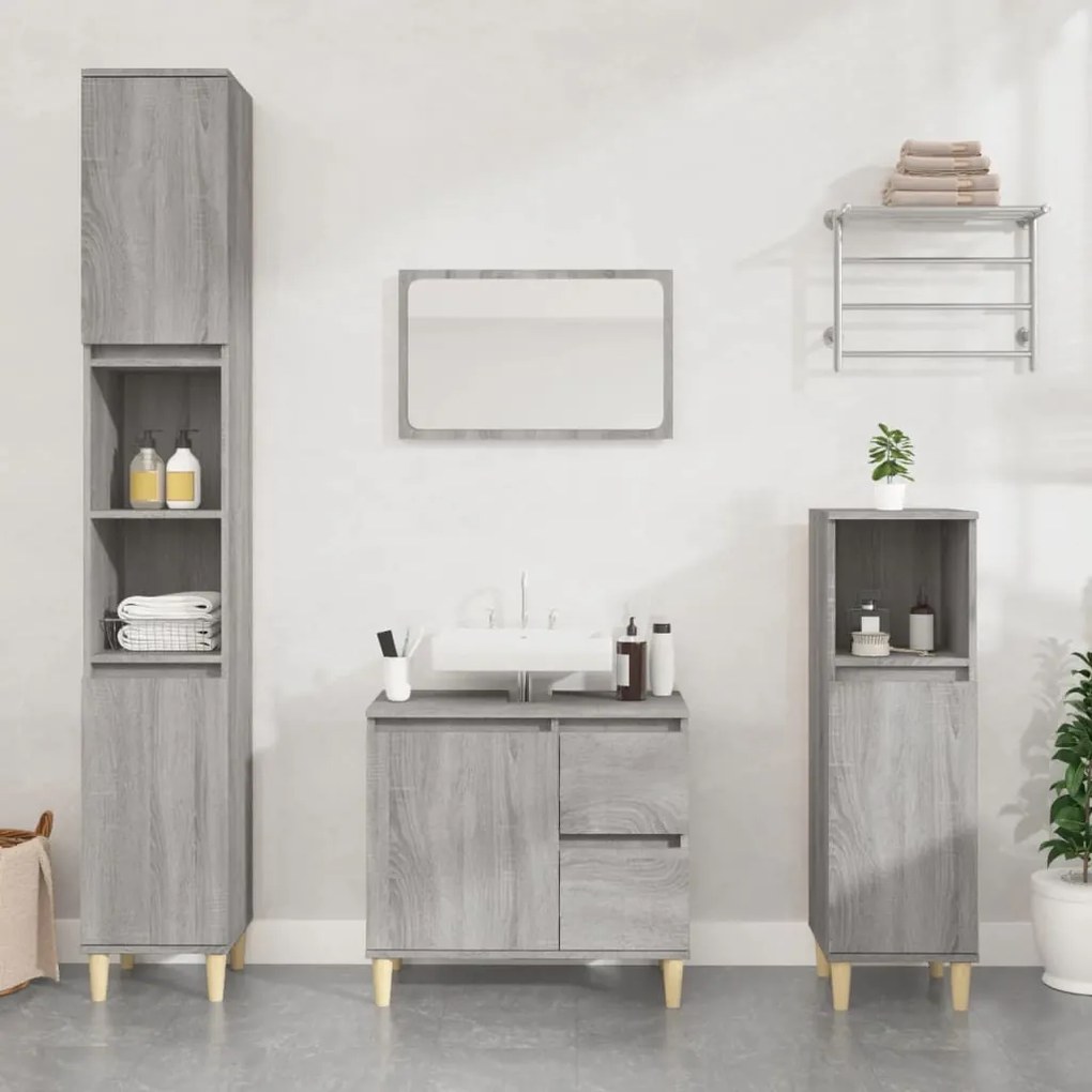 3dílný set koupelnových skříněk šedý sonoma kompozitní dřevo 3185541