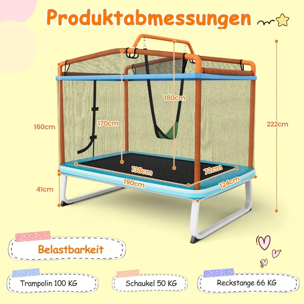 Costway Obdélníková trampolína 3-in-1 pro děti trampolína pro – pomerančový