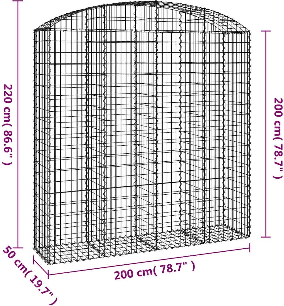 Klenutý gabionový koš 200 x 50 x 200/220 cm pozinkované železo 153480