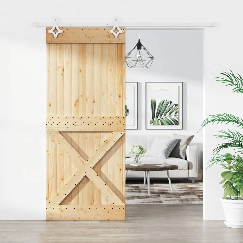 Posuvné Dveře S Kováním 85 X 210 Cm Masivní Borové Dřevo