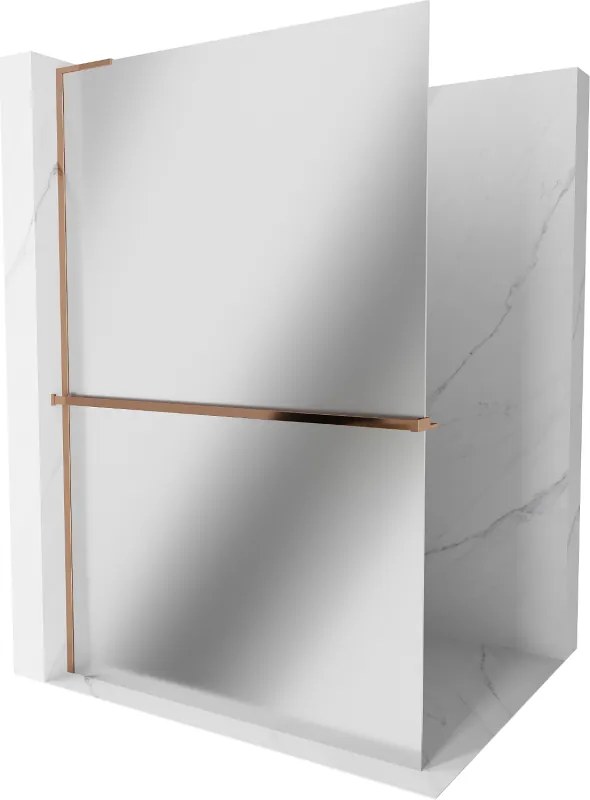 Mexen Kioto+ L, sprchová zástěna Walk-In s poličkou a věšákem 70 x 200 cm, 8mm sklo vzor zrcadlo, růžové zlato profil, 800-070-123-60-50