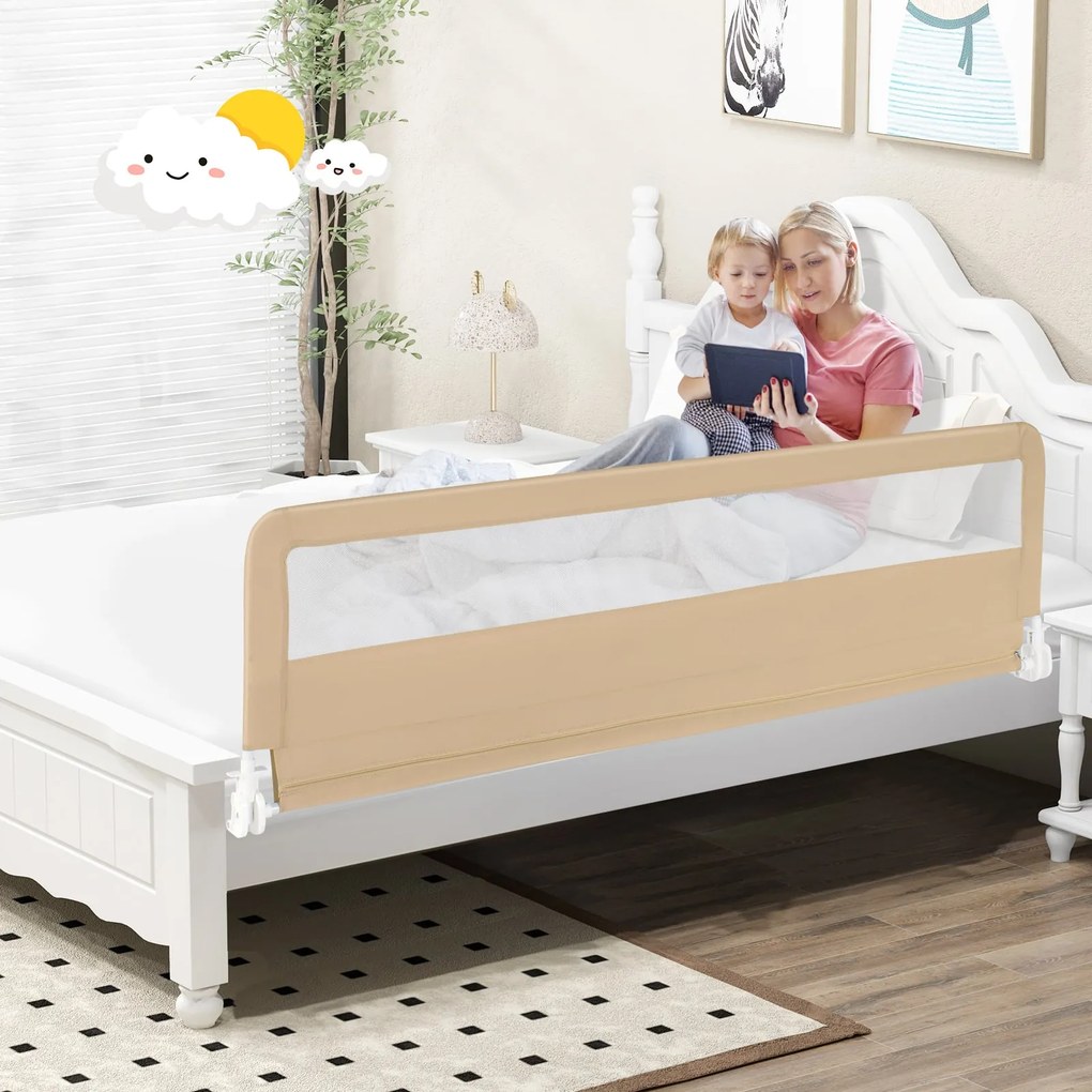 Costway 180 cm Béžová dlouhá skládací tyč na postel s bezpečnostními popruhy
