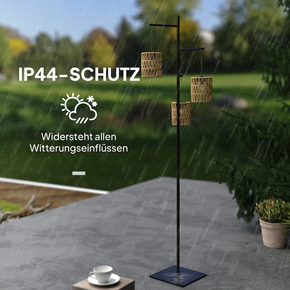Solární stojací lampa Ratanové solární lampy se světelným senzorem 3 světla Automatické v boho stylu IP44 Odolné proti stříkající vodě