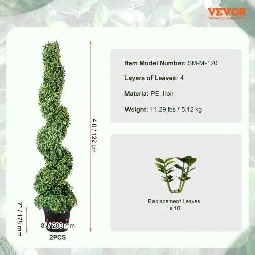 Umělé topiary Zimostrázové stromy, 1,2 m vysoké (2 kusy) Umělá topiová rostlina