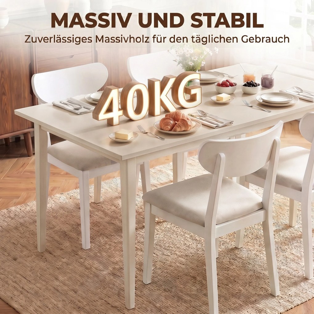 HOMCOM jídelní stůl pro 8 osob, obdélníkový, s masivními dřevěnými nohami, krémový, vyrobeno v EU