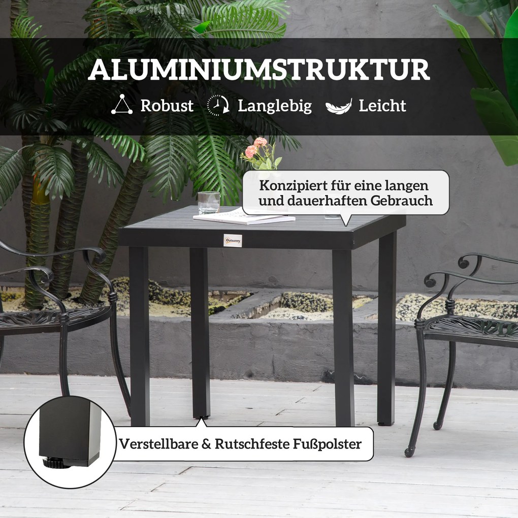 Outsunny zahradní stůl pro 4 osoby kompaktní jídelní stůl ze snadno udržovatelného hliníkového plastu černý 80x80x74cm pro zahradní nábytek | Aosom.de