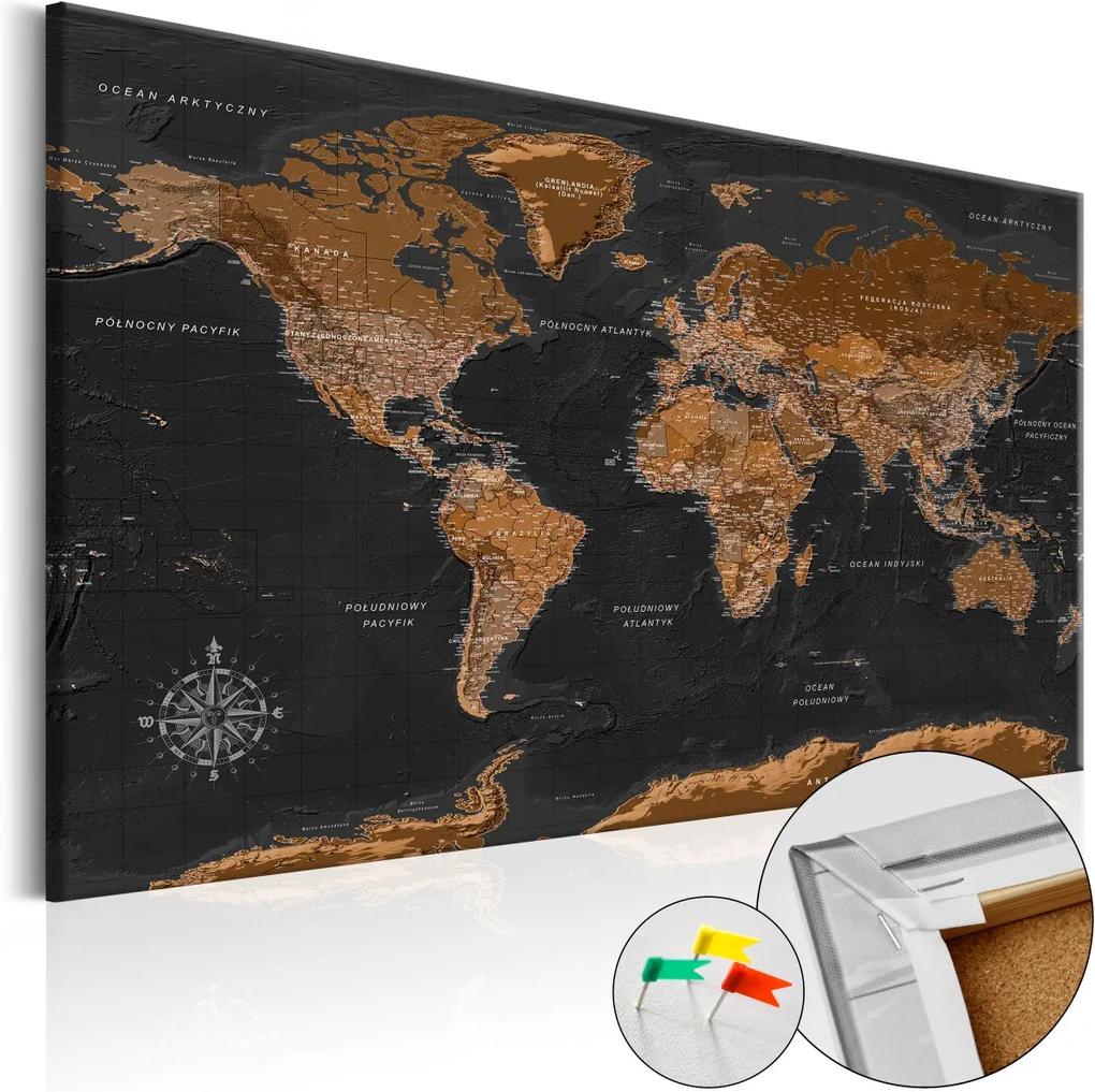 Murando DeLuxe Mapa na korkové tabuli - hnědá mapa světa Velikost: 120x80 cm
