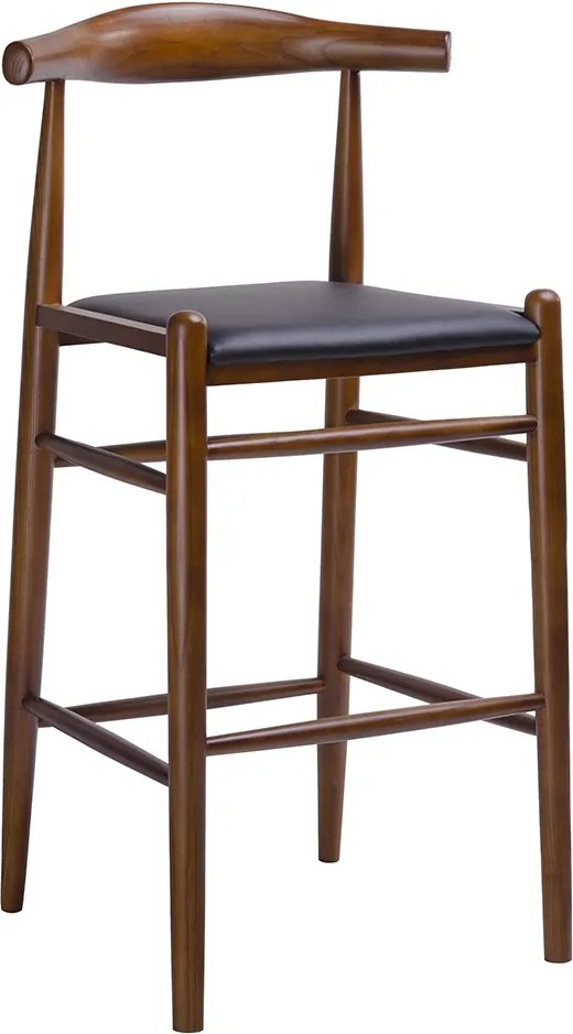 Barová židle ELBOW - ořechové dřevo, černá koženka