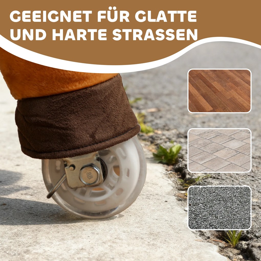 AIYAPLAY Jezdící kůň pro děti, látkový potah, stabilní rám, hladká kolečka, houpací kůň, 3-5 let, Tmavě hnědá