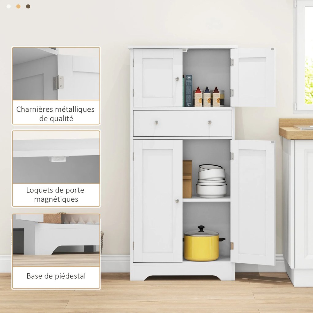 HOMCOM Moderní Kuchyňský Kabinet Buffet s Úložným Prostorem a Regály, Zásuvkou pro Jídelnu a Obývací Pokoj, 60 x 30 x 128 cm, Bílá