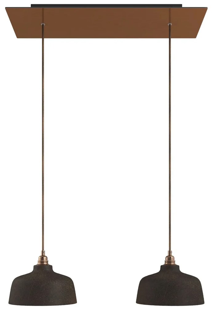 creative cables Závěsná lampa se 2 světly, s obdélníkovým XXL baldachýnem Rose-one, textilním kabelem a keramickými stínidly Barva: Hladký mosazný dibond