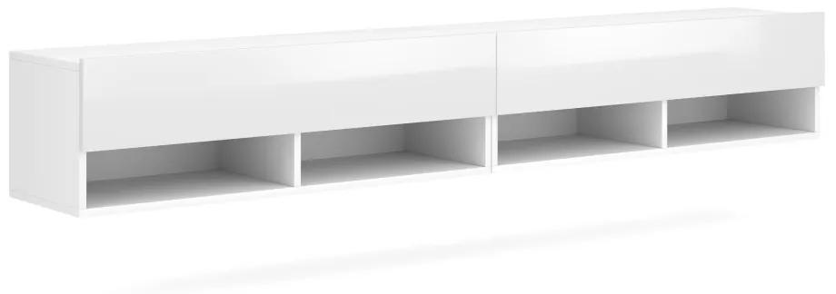Závěsný TV stolek DERBY 280 cm bílý mat/bílý lesk