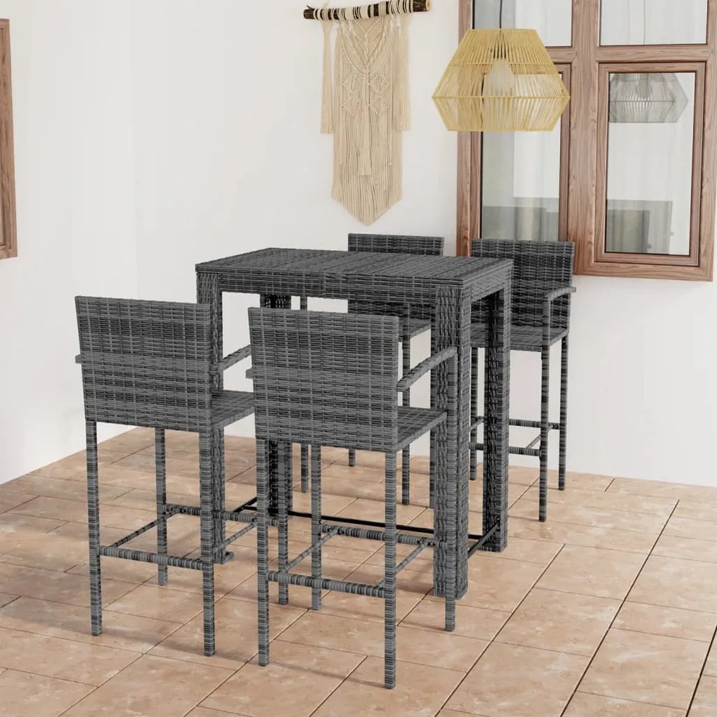 5dílný zahradní barový set s područkami polyratan šedý 3064812